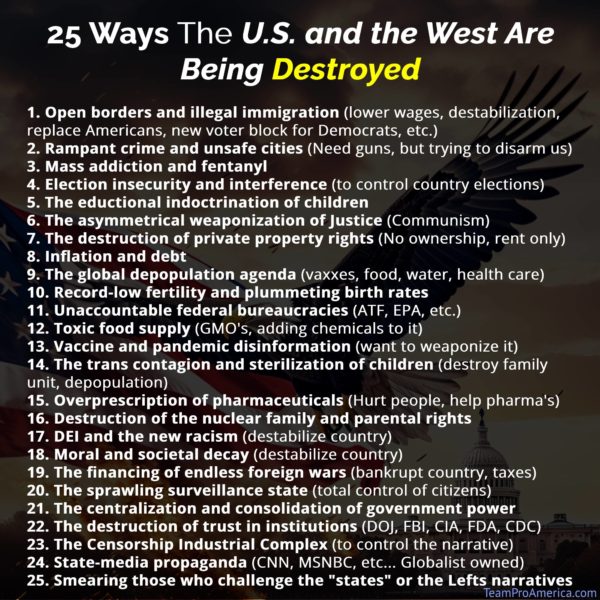 25 Ways The U.S. and the West Are Being Destroyed Meme - Team Pro-America